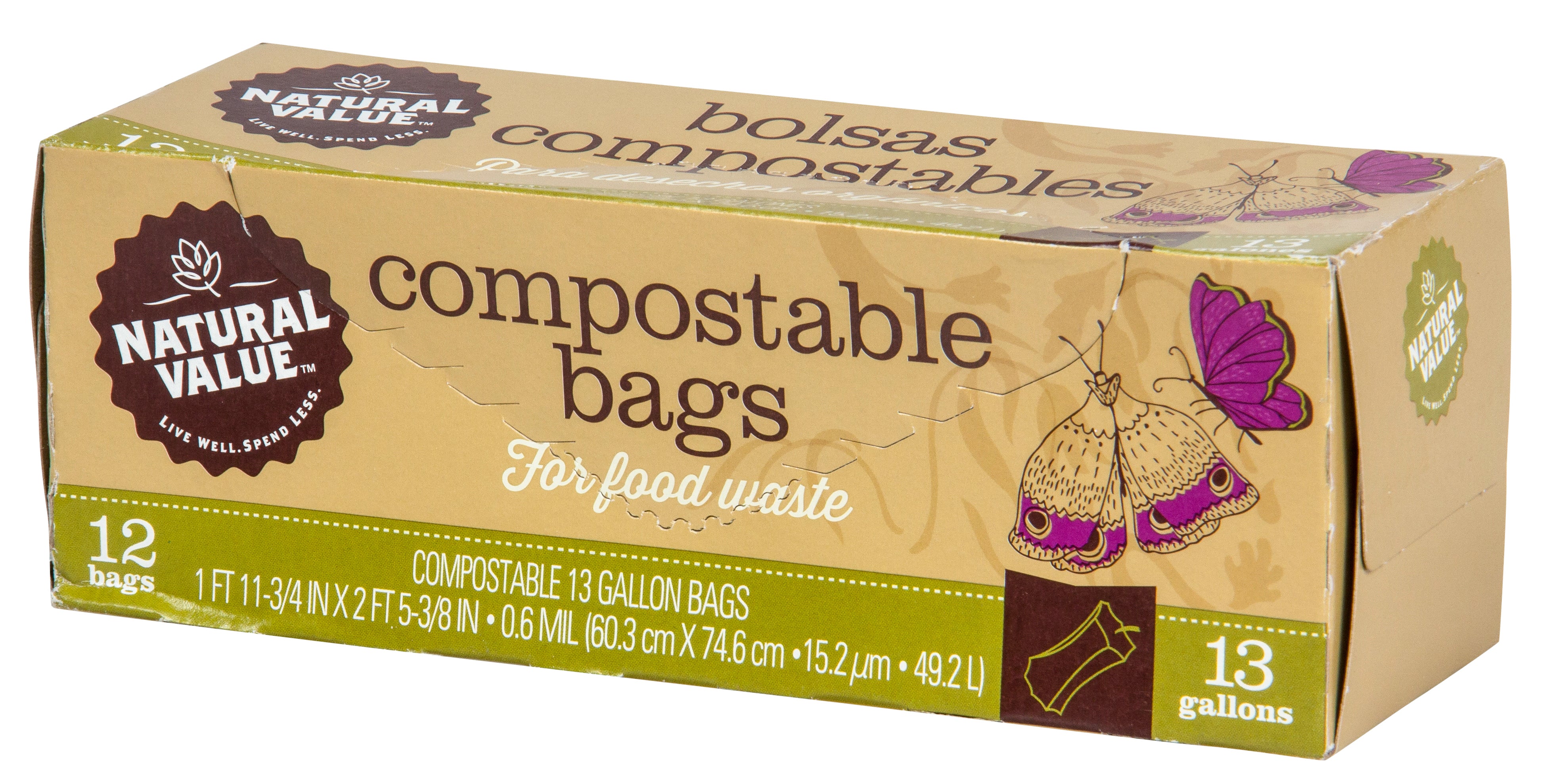 Natural Value Food Waste Bags, 100% Compostable, 13 gallon – Manna Harvest