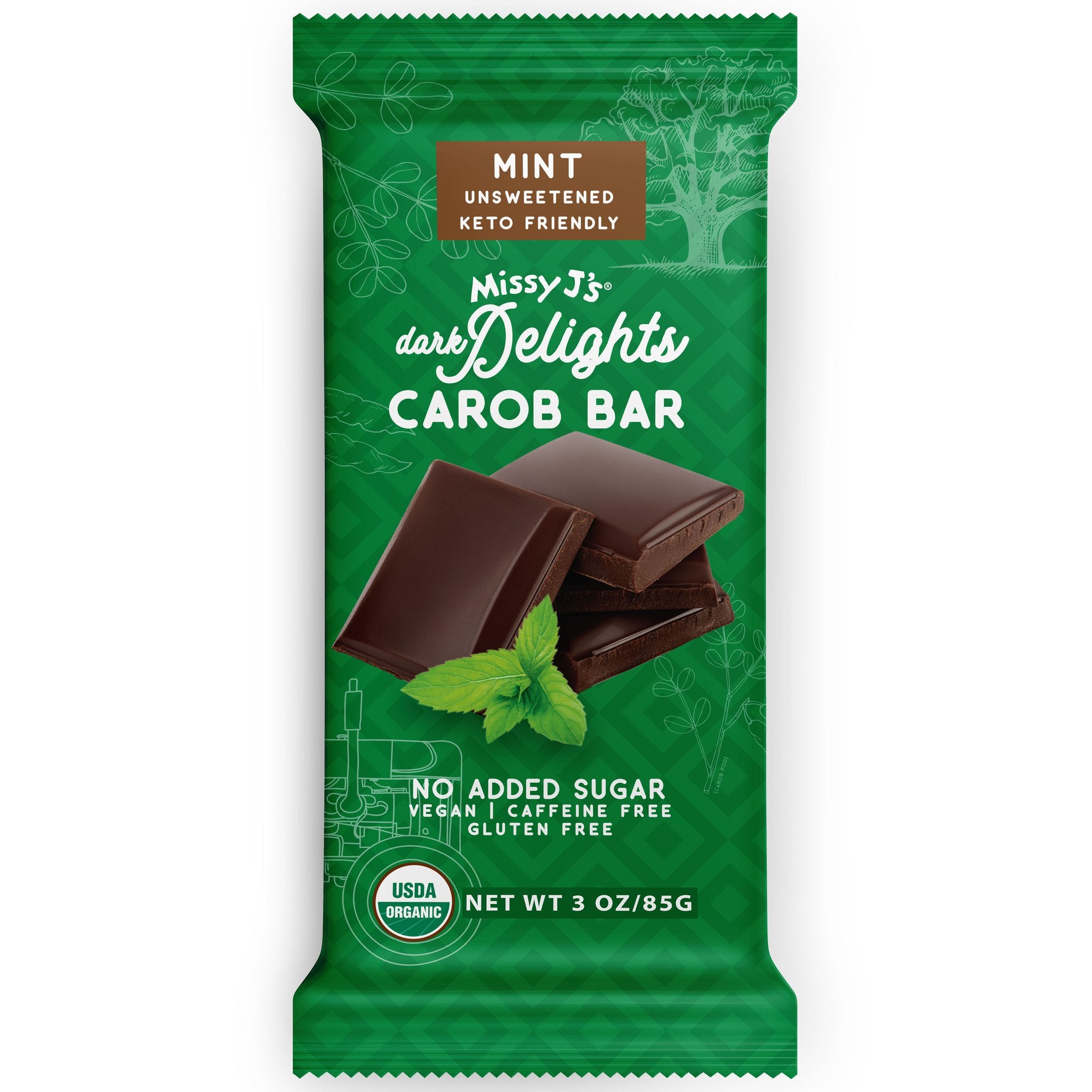 Missy J's Dark Delight Carob Candy Bar, Unsweetened Mint, Organic ...